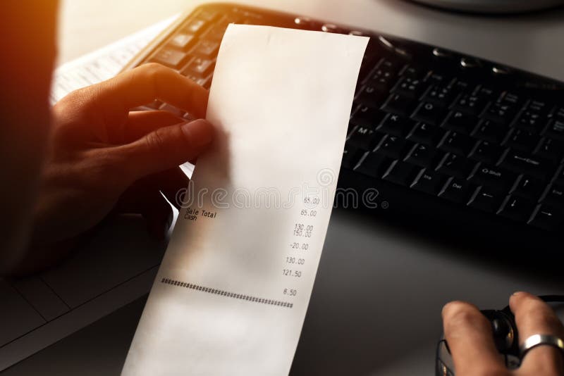Top View of Paper Bill in Human Hand on Office Table with Keyboard ...