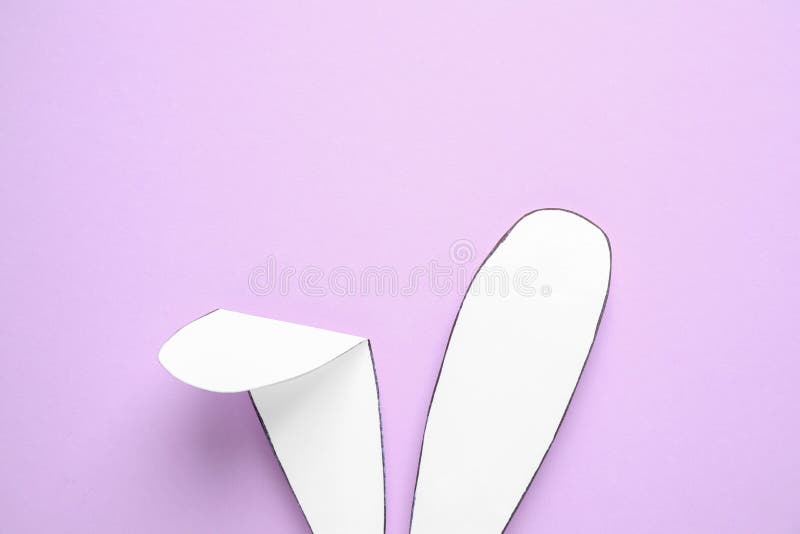Top View of Paper Bunny Ears on Pale Violet Background. Easter ...
