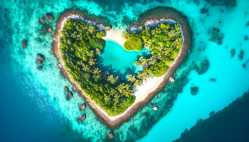 Top View of a Paradise Island in the Form of Heart, Ai Generative ...