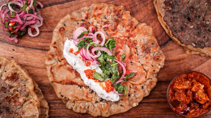 Top View of Paratha Flatbread with Garnish Stock Image - Image of tasty ...