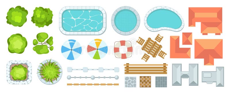 Top View Park Elements Constructor Mega Set in Flat Graphic Design. Vector Illustration Stock ...