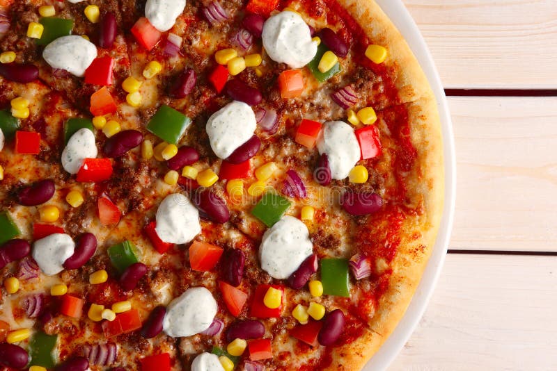 Top View of Part of Pizza with Bean, Mozzarella, Pepper and Corn Stock ...