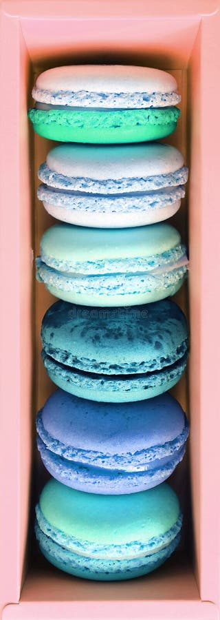 Pastel Blue and Green Macaron Pastries in Pink Box Stock Image - Image ...