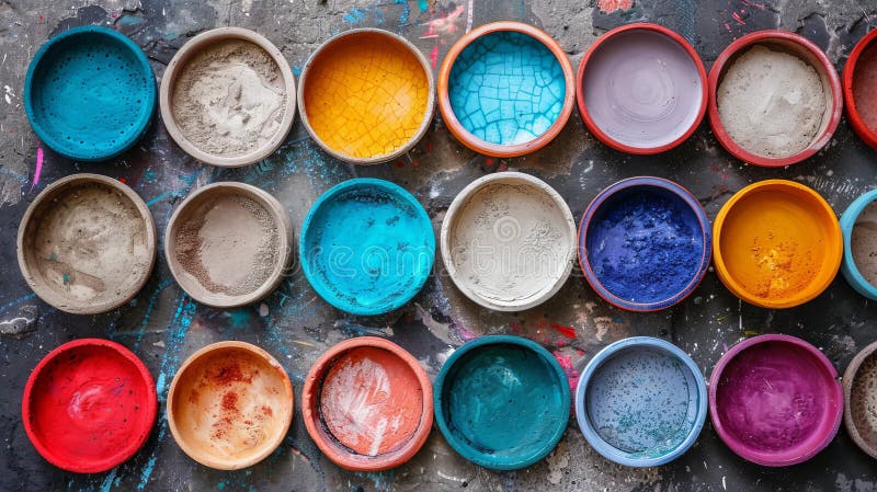 Top View Pattern of Diverse Clay Plates in Assorted Sizes and Colors ...