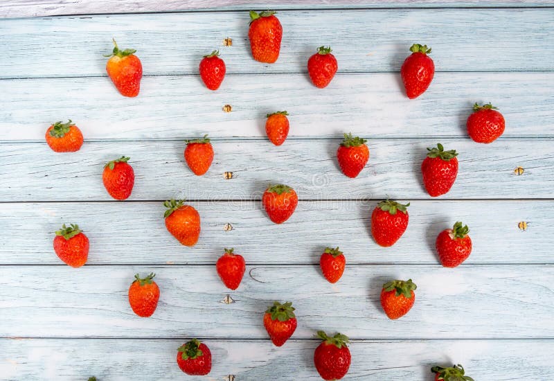 Top View of Pattern of Strawberries in Wooden and Rustic Background ...