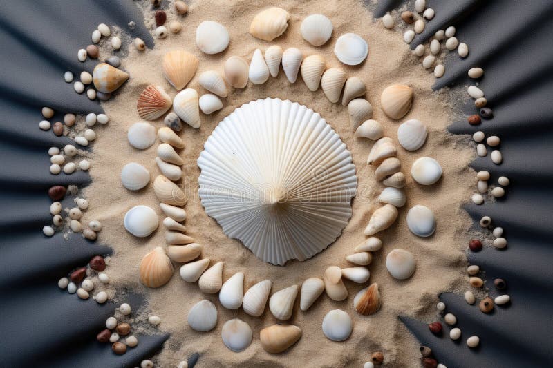 Top View of Pebbles Arranged To Resemble a Seashell on a Beach Corner ...