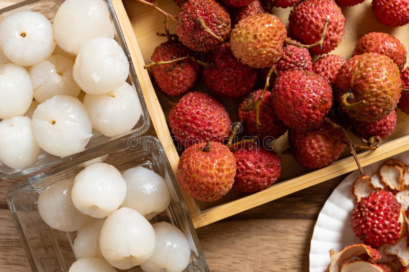 Peeled Fresh Lichees at Horizontal Composition Stock Image - Image of ...