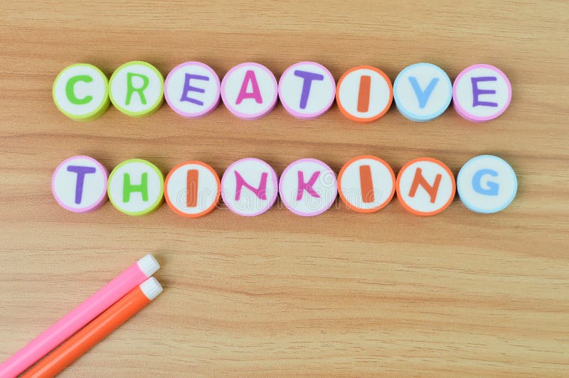 Top View of Pen Colors and Alphabet Letters with Text CREATIVE THINKING ...