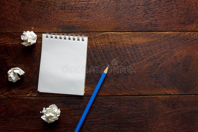 Top View Pencil,note Paper,crumpled Paper on Office Desk with Co Stock ...