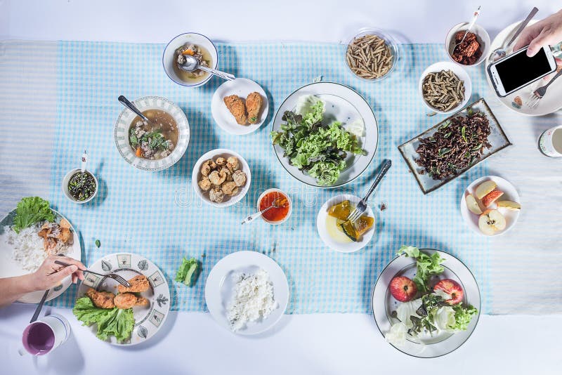 Top View of People Eating Food Together. Stock Image - Image of lunch ...