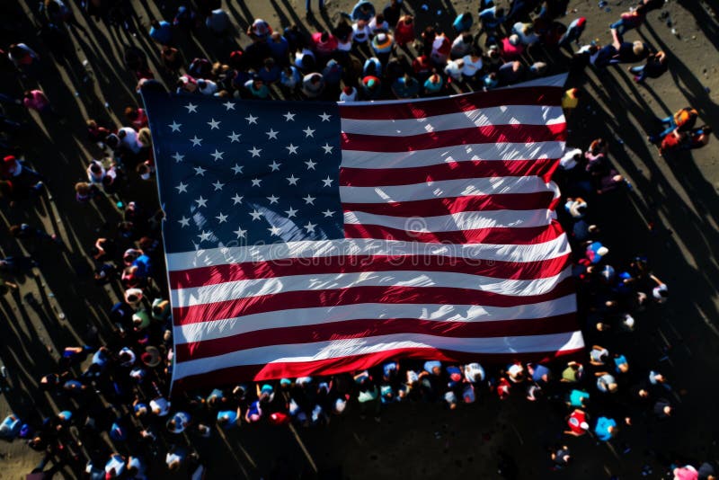 Top View on People Holding USA Flag Stock Illustration - Illustration ...