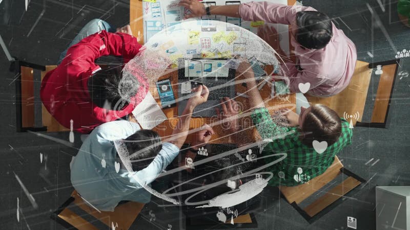 Top View of People Working Financial Graph with Global Networking ...