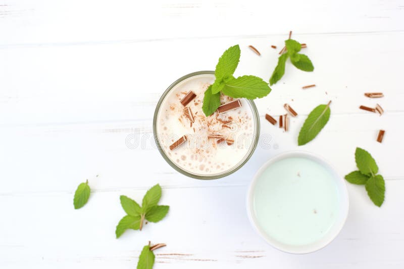 Top View of a Peppermint Mocha beside Fresh Peppermint Leaves on a ...