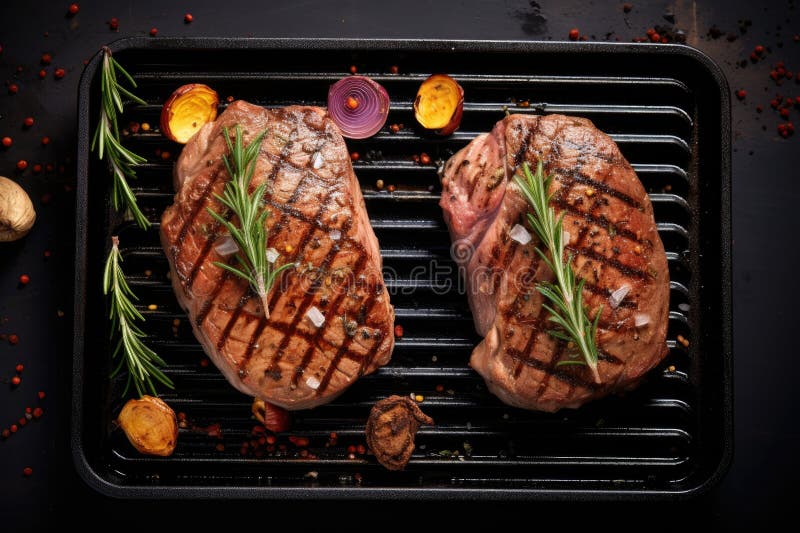 Top View of Perfectly Grilled Steaks on a Smart Grill Stock ...