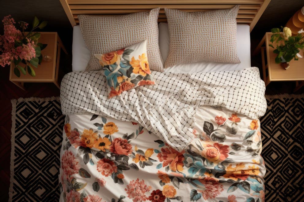 Top View of a Perfectly Made Bed with Patterns Stock Illustration ...