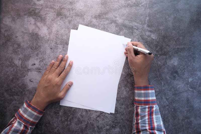 Top View of Person Hand Writing on Paper. Stock Image - Image of ...