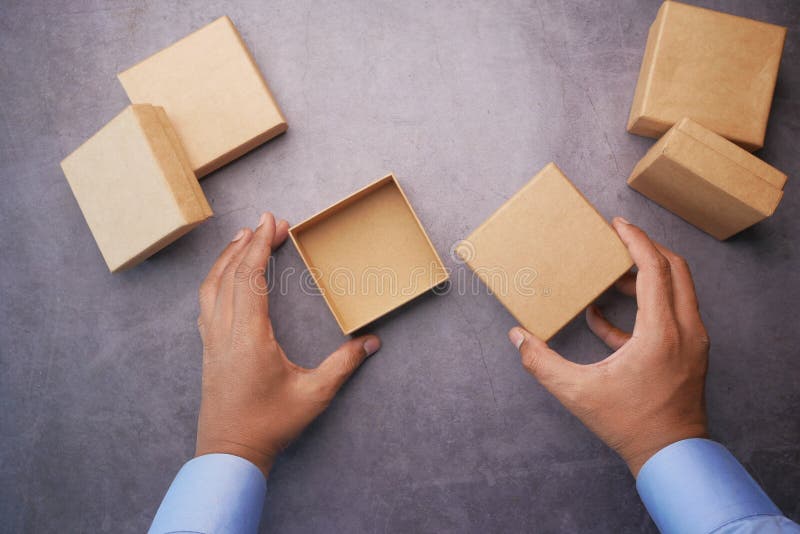 Top View of Person Open a Empty Small Gift Box Stock Photo - Image of ...