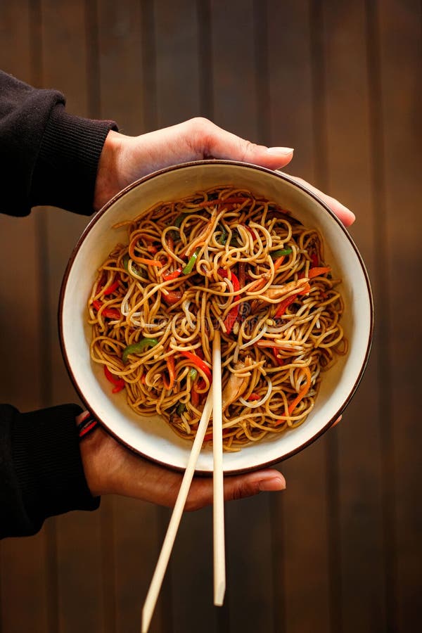 Top View of a Person Serving Chow Mein Stock Photo - Image of noodle ...