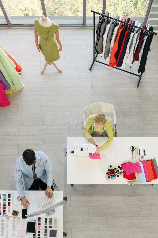 Top View Perspective of Dressmaker and Fashion Design Studio with ...