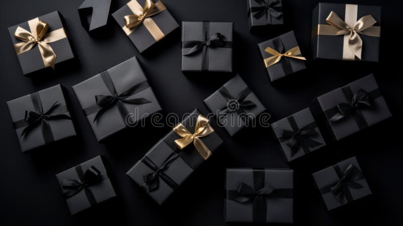 Top View Photo of Black Gift Boxes. Generative AI Stock Illustration ...