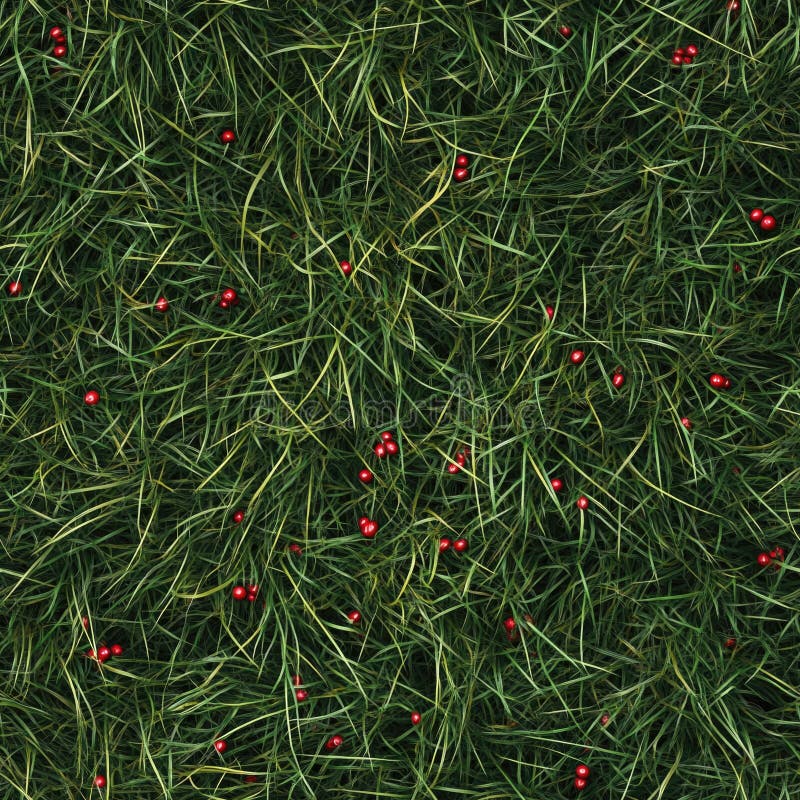 Top View Photo of Grass with Tiny Fallen Red Berries, Seamless Texture ...