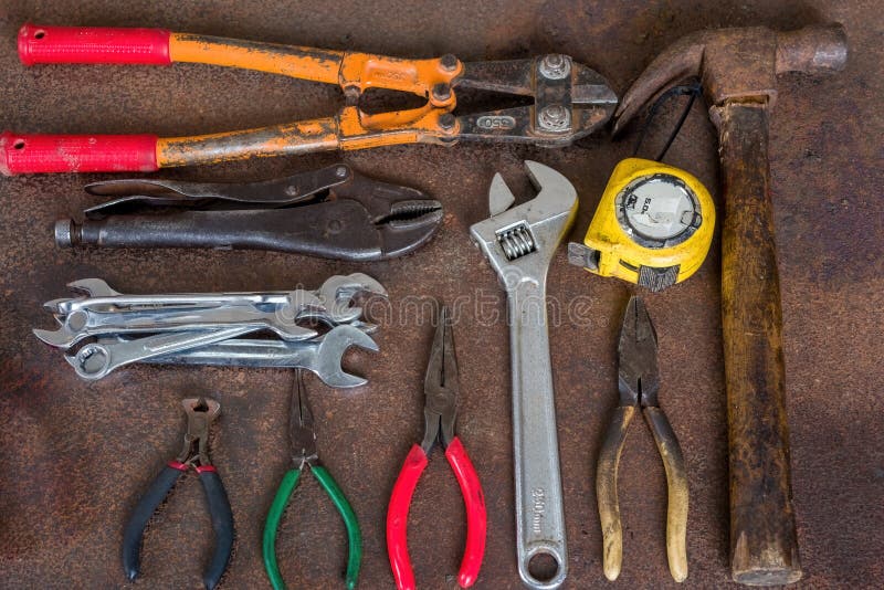 Top View Photo of Old Repair Tools Stock Photo - Image of center, files ...