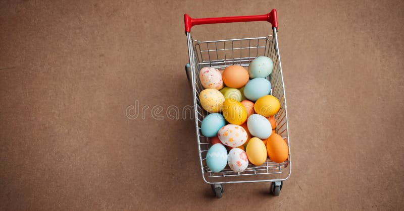Top View Photo of Shopping Trolley with Easter Egg with Copy Space ...