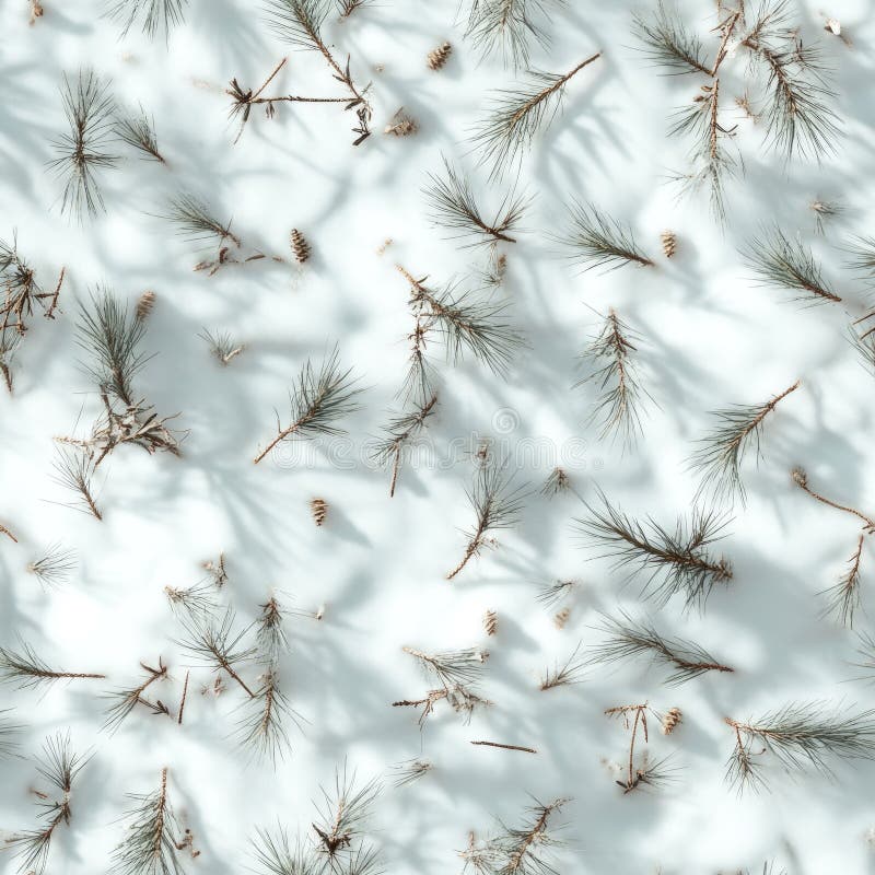 Top View Photo of Snow with Scattered Tiny Pine Needles, Seamless ...