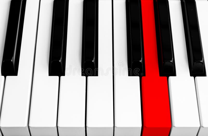 Top View of Piano Keys with One Red Button. Close-up of Piano Keys ...