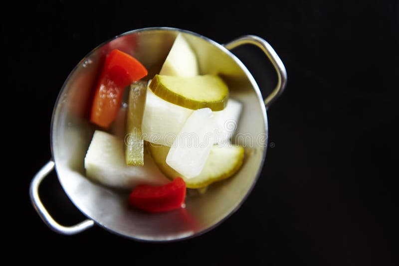 Top View of Pickled Vegetables in a Small Bowl Placed on a Black ...