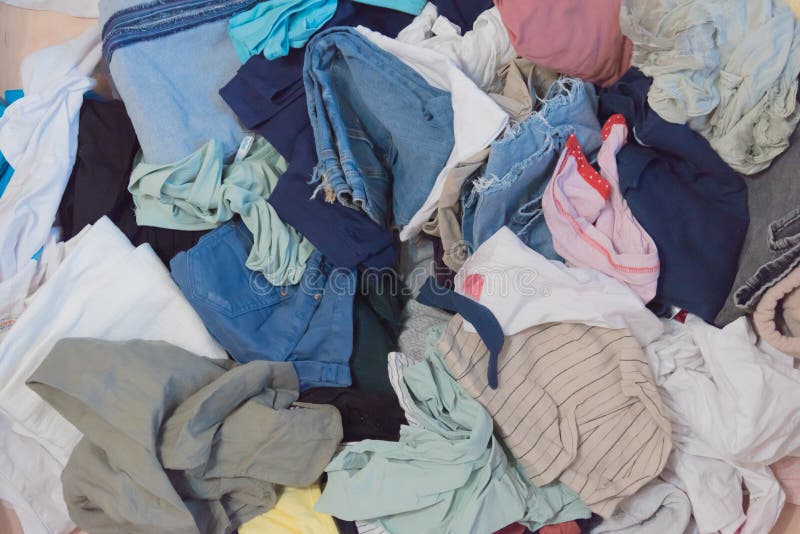 Top View of a Pile of Clothes. Various Colors and Textures Stock Image ...