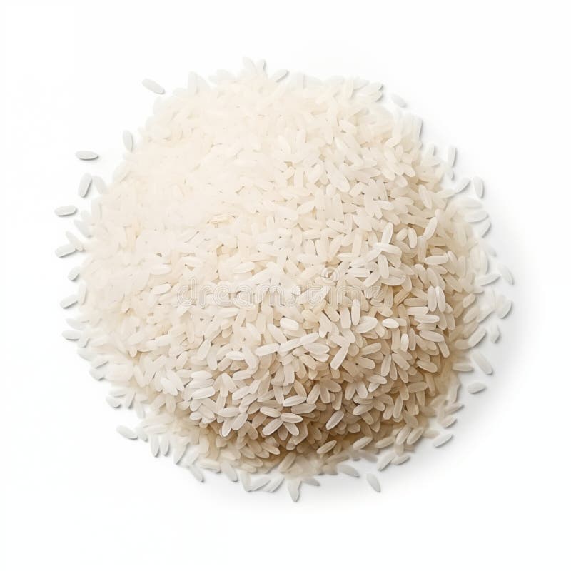 Top View of a Pile of Uncooked White Rice Grains on a White Background ...