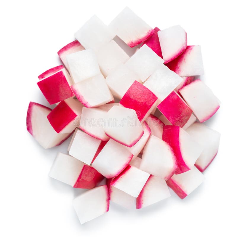 Top View of Pile Vegetables Roots of Radish Diced Isolated on White ...