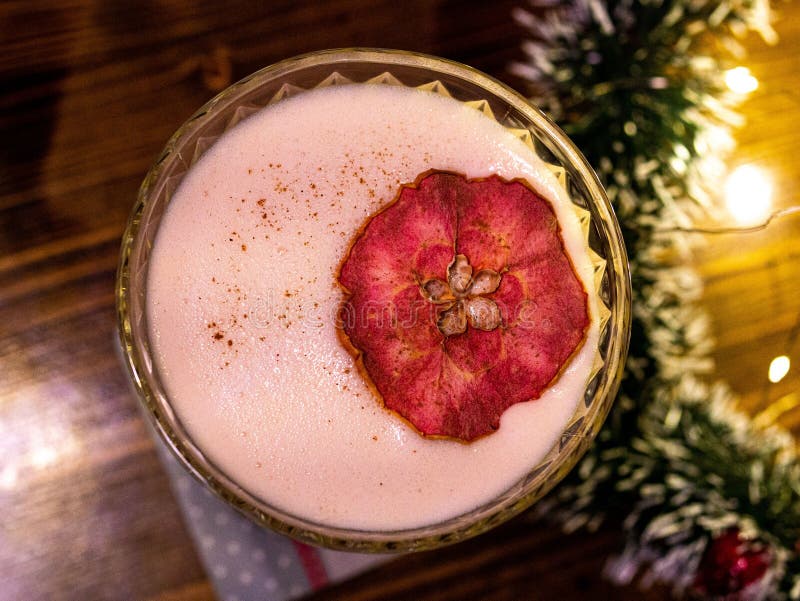 Top View of a Pink Cocktail with Rose Stock Photo - Image of table ...