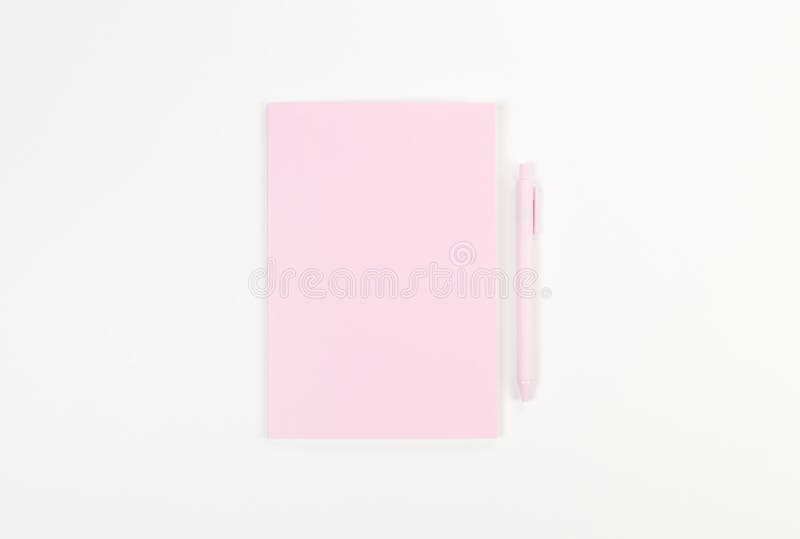 Top View of Pink Notebook, Pink Pen on White Background. School, Office ...