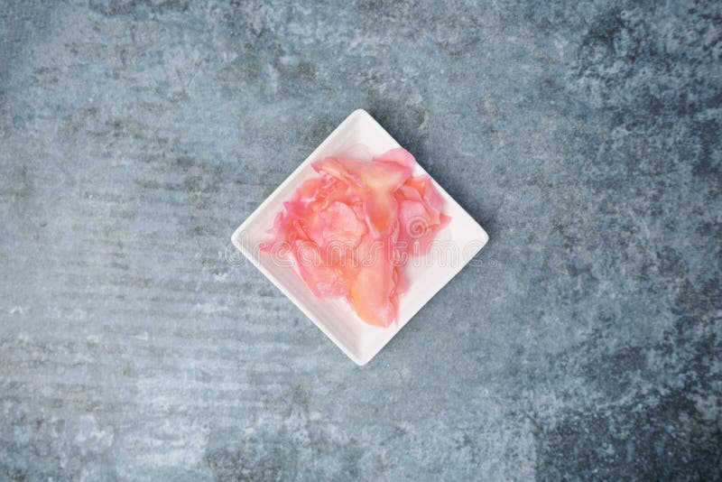 Top View Pink Sliced Pickle Ginger Stock Image - Image of pile, ceramic ...