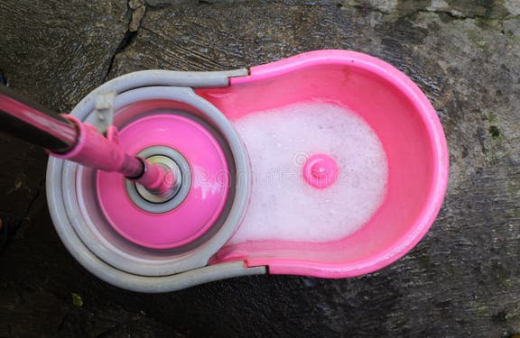 Top View of a Pink Spin Bucket and a Mop Stock Image - Image of pink ...