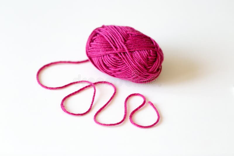 Top View of Pink Yarn Ball with Woolen Thread on White Background Stock ...