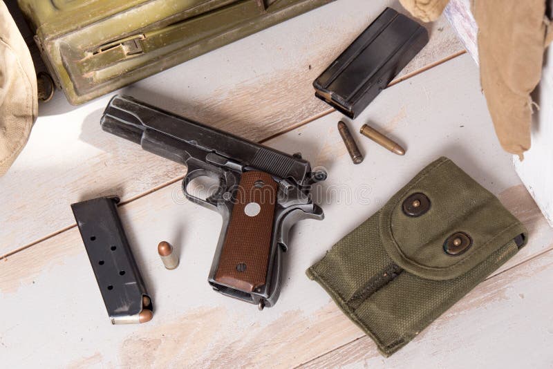 Top View of Pistol Semi-automatic .45 Caliber with Magazine Stock Photo ...