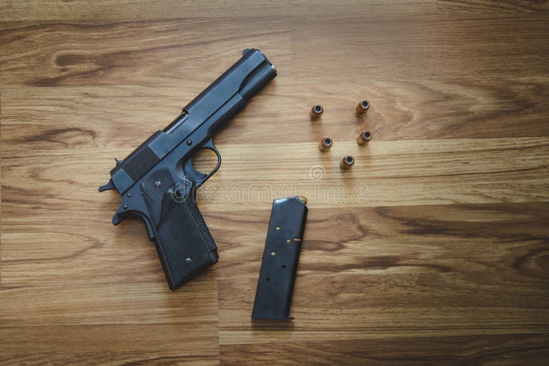 Top View of Pistol Semi-automatic . 45 Caliber Stock Image - Image of ...