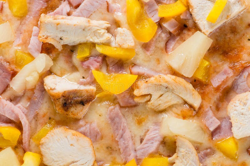 Top View Pizza with Ham and Chicken Texture Stock Photo - Image of fast ...