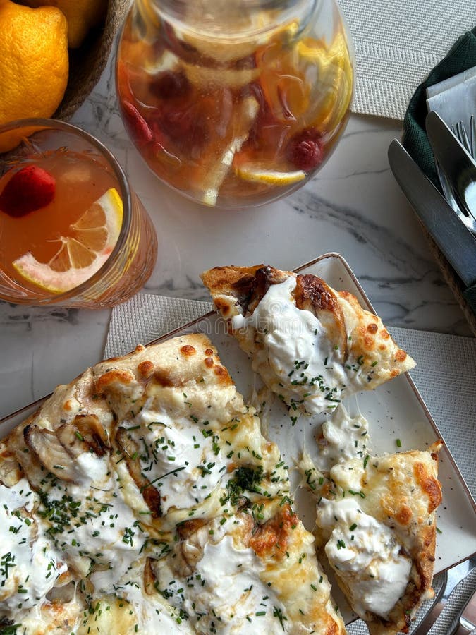 Top View of Pizza and Lemonade in the Restaurant Stock Photo - Image of ...