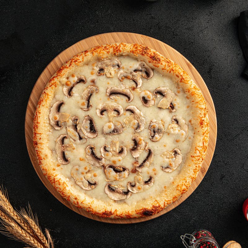 Top View on Pizza with Mushrooms and Cheese Stock Photo - Image of ...