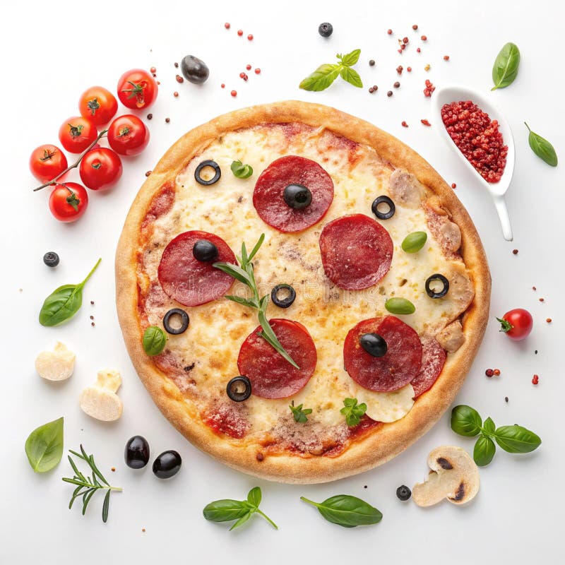 Top View Pizza on Pure White Background 1 Stock Illustration ...