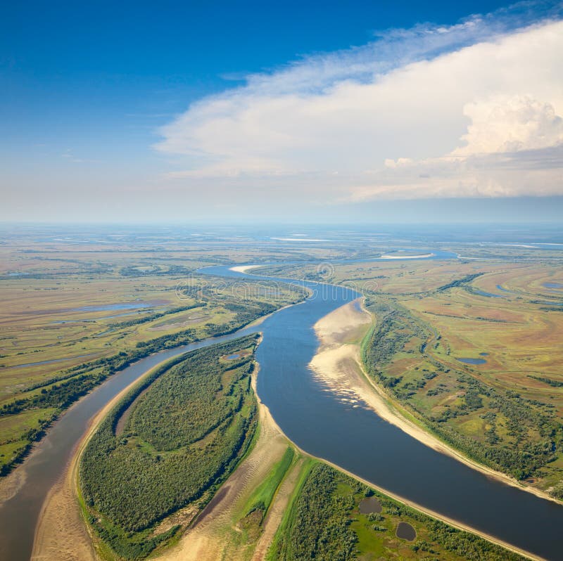 Big plain river, top view stock photo. Image of tree - 114826868