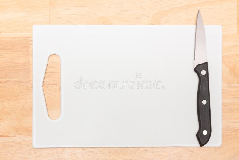Top View of Plastic Butcher and Knife on Wood Stock Image - Image of ...