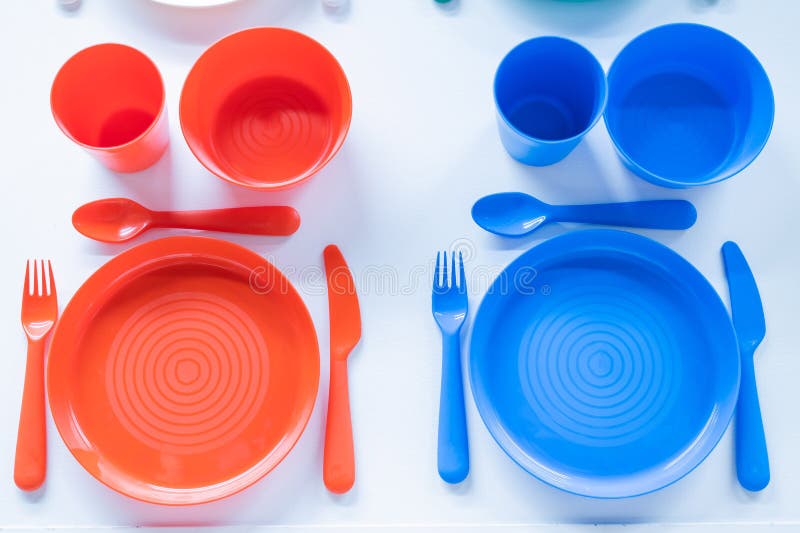 Top View of a Plastic Crockery Set on a White Background Stock Image ...