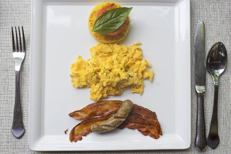 Top View of a Plate of Breakfast. Stock Photo - Image of basil, bake ...