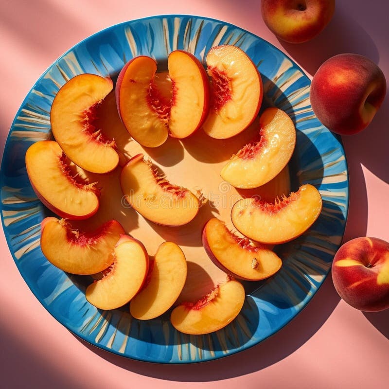 Top View of a Plate Filled with Freshly Sliced Peaches, AI-generated ...