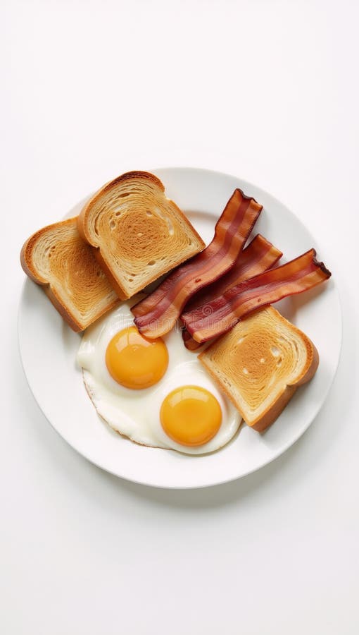 Top View Plate of Fried Egg Bacon Toast Against a White Backdrop Stock ...